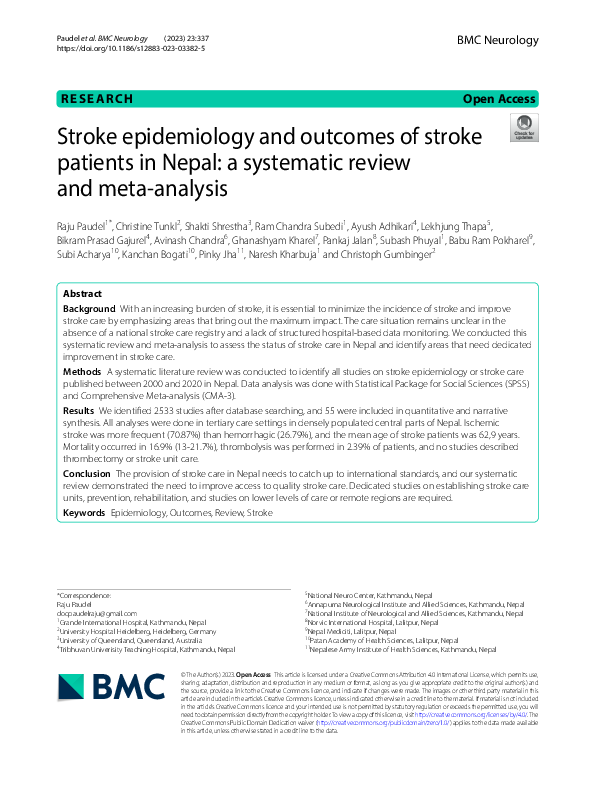(PDF) Stroke epidemiology and outcomes of stroke patients in Nepal: a ...