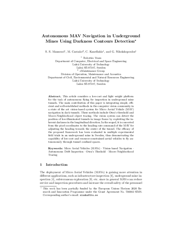 (PDF) Autonomous MAV Navigation in Underground Mines Using Darkness ...