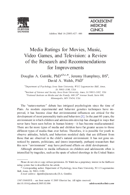 (PDF) Media Ratings for Movies, Music, Video Games, and Television: a ...