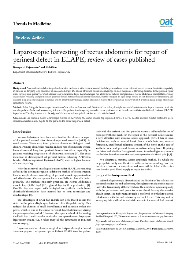 (PDF) Laparoscopic harvesting of rectus abdominis for repair of ...