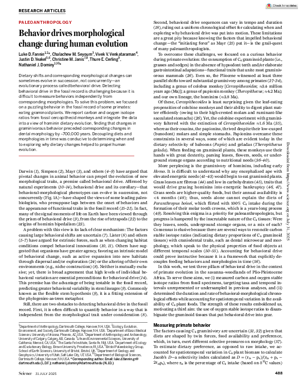 (PDF) Behavior drives morphological change during human evolution