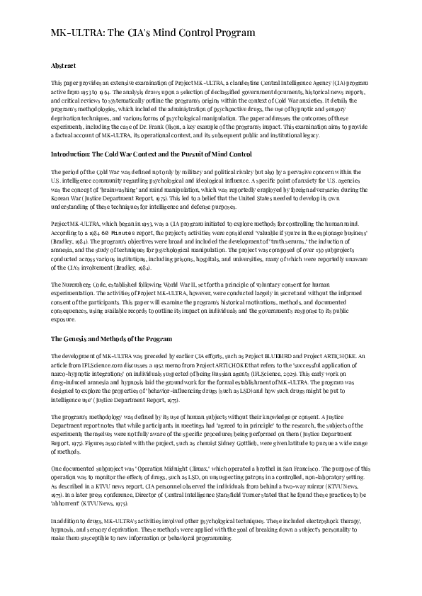 (PDF) MK-ULTRA: The CIA's Mind Control Program