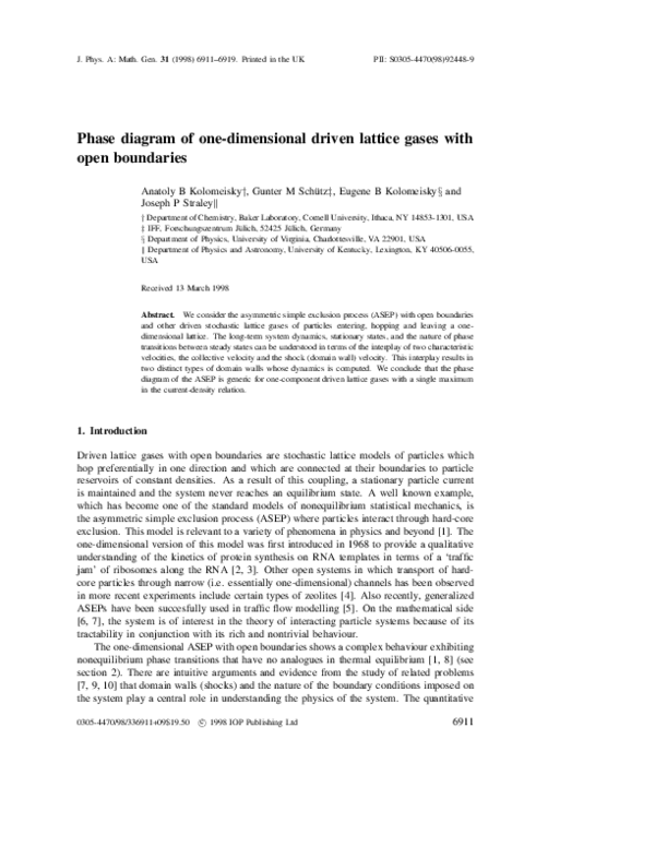 (PDF) Phase diagram of one-dimensional driven lattice gases with open ...
