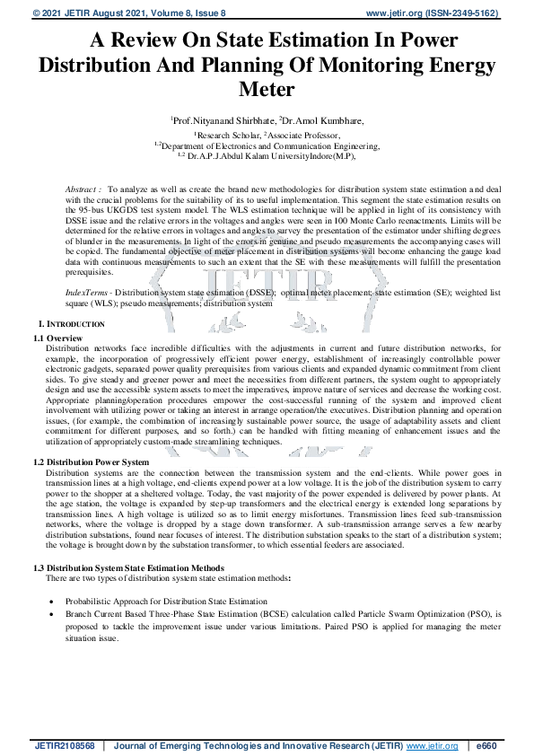 (PDF) A Review On State Estimation In Power Distribution And Planning ...