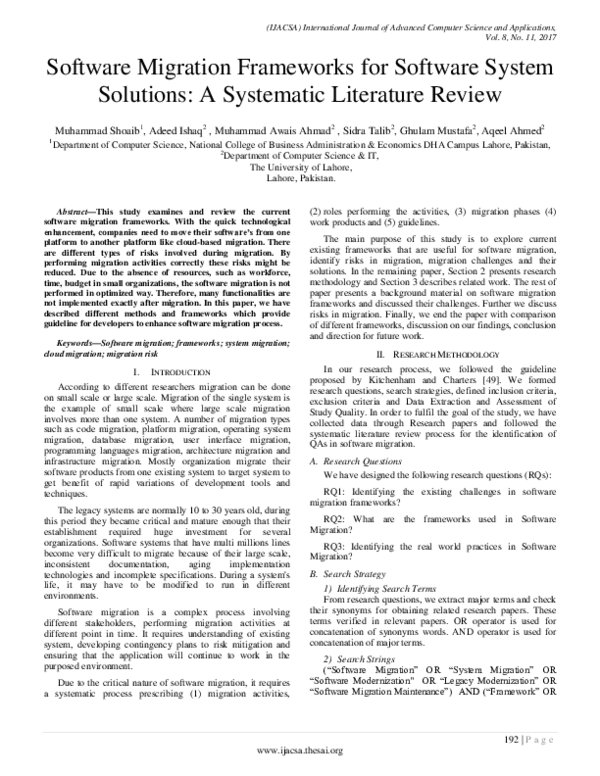 (PDF) Software Migration Frameworks for Software System Solutions: A ...