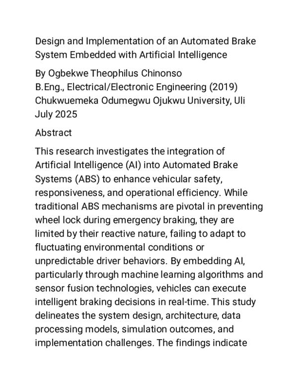 (PDF) Design and Implementation of an Automated Brake System Embedded ...