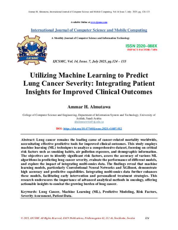 (PDF) Utilizing Machine Learning to Predict Lung Cancer Severity: Integrating Patient Insights ...