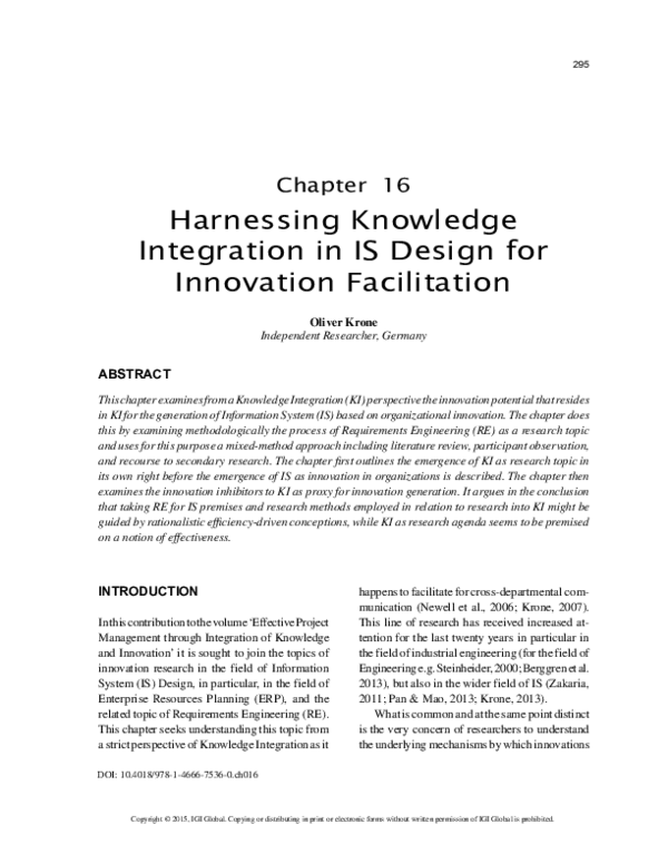 (PDF) Harnessing Knowledge Integration in IS Design for Innovation Facilitation