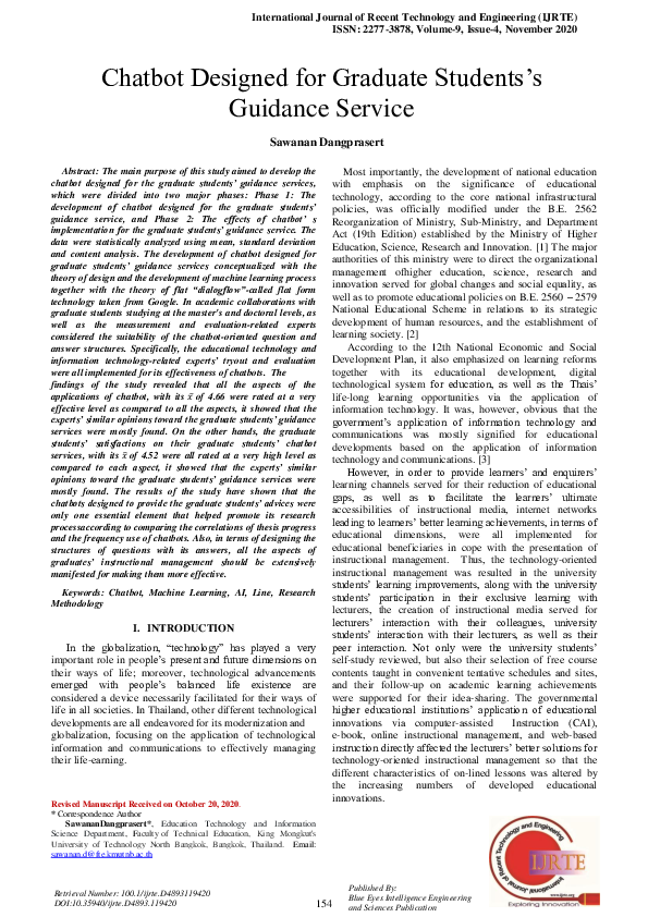 (PDF) Chatbot Designed for Graduate Students’s Guidance Service