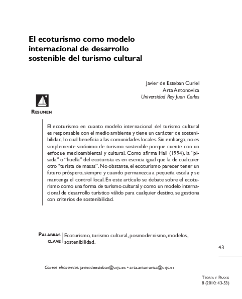 (PDF) El ecoturismo como modelo internacional de desarrollo sostenible ...