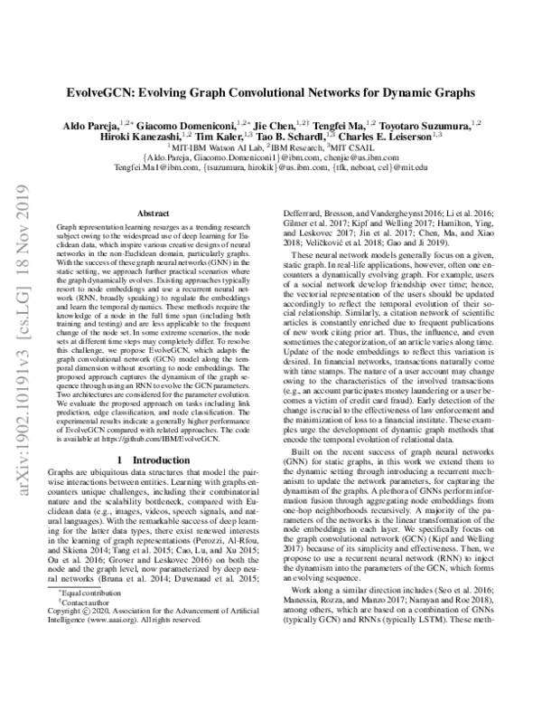 (PDF) EvolveGCN: Evolving Graph Convolutional Networks for Dynamic Graphs
