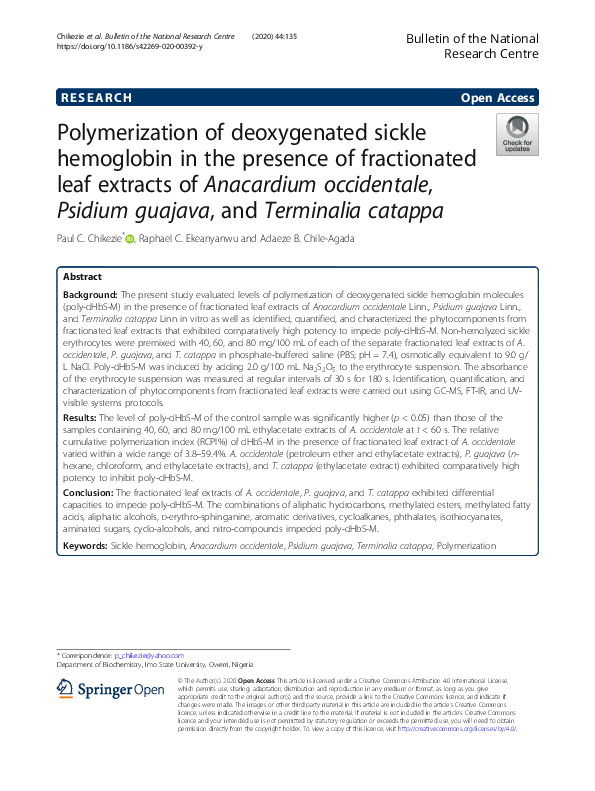 (PDF) Polymerization of deoxygenated sickle hemoglobin in the presence ...