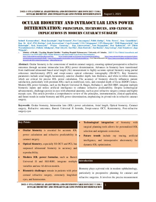 (PDF) Ocular Biometry and Intraocular Lens Power Determination