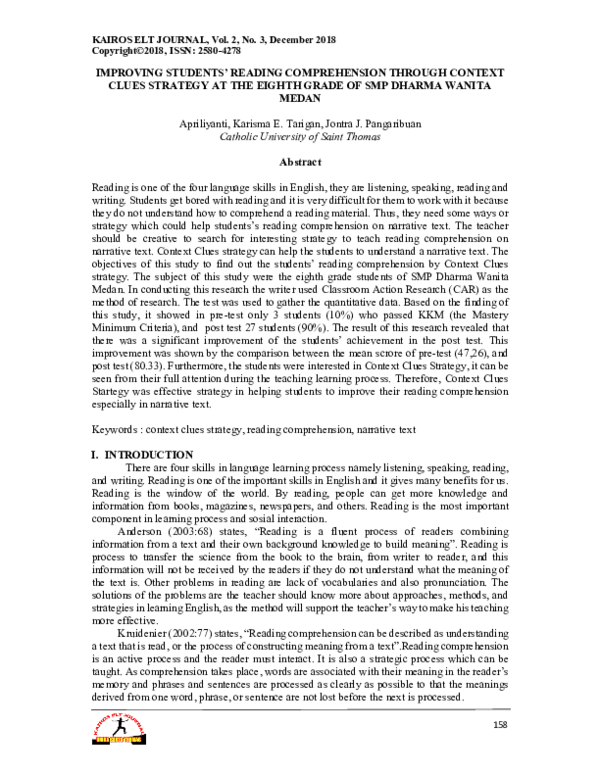 (PDF) Improving Studentsâ€™ Reading Comprehension Through Context Clues ...