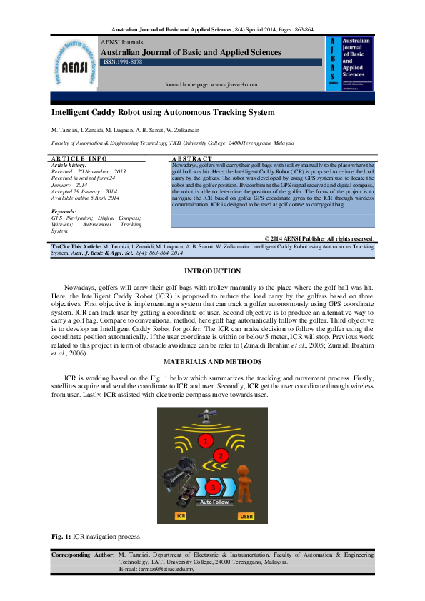 (PDF) Intelligent Caddy Robot using Autonomous Tracking System