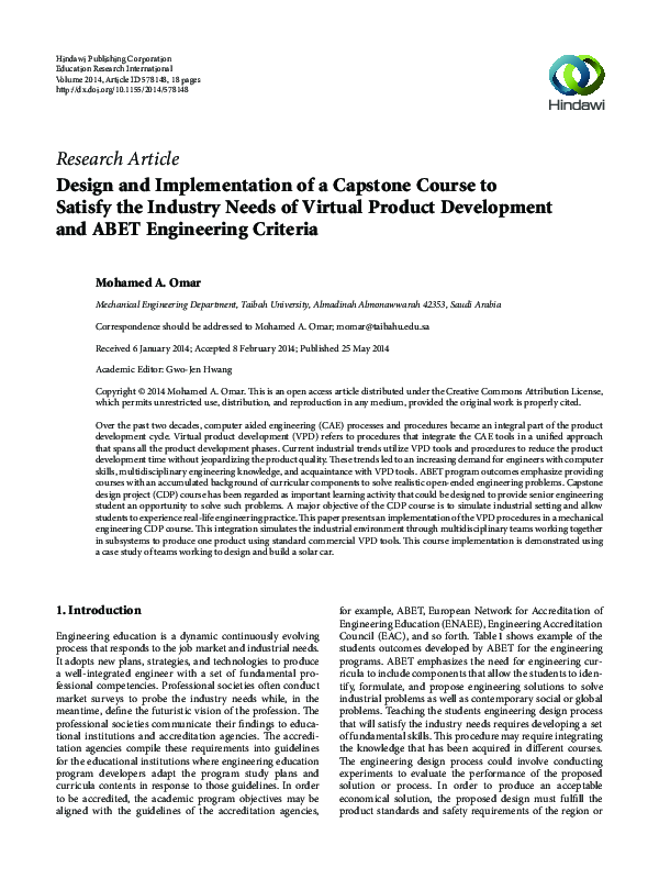 (PDF) Design and Implementation of a Capstone Course to Satisfy the ...