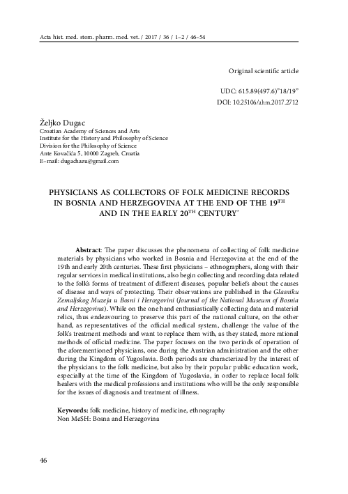(PDF) Physicians as Collectors of Folk Medicine Records in Bosnia and ...