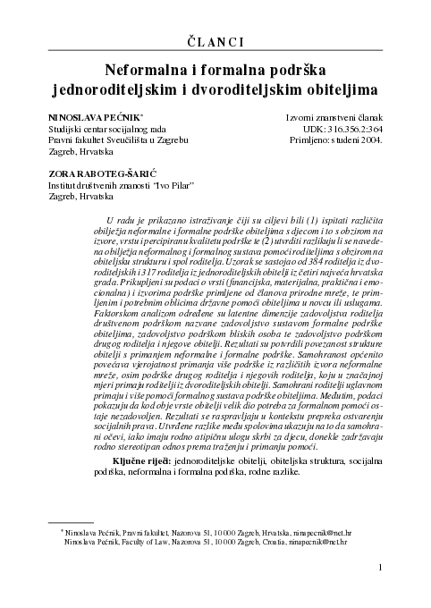 (PDF) Neformalna i formalna podrška jednoroditeljskim i dvoroditeljskim ...