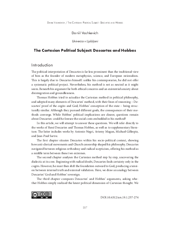 (PDF) The Cartesian political subject: Descartes and Hobbes