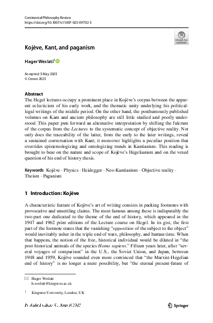 (PDF) Kojève, Kant, and paganism