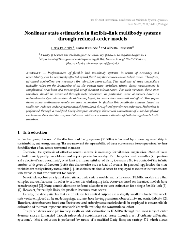 (PDF) Nonlinear state estimation in flexible-link multibody systems through reduced-order models