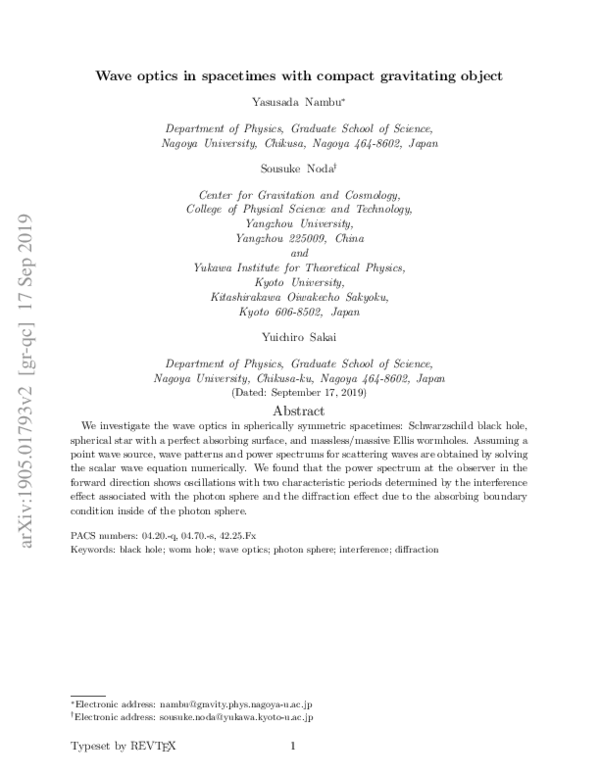 (PDF) Wave optics in spacetimes with compact gravitating object