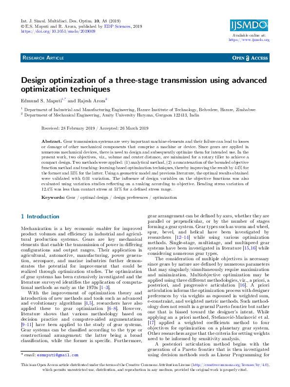 (PDF) Design optimization of a three-stage transmission using advanced optimization techniques