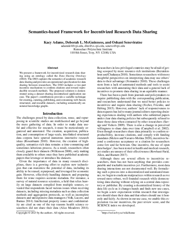 (PDF) Semantics-based Framework for Incentivized Research Data Sharing