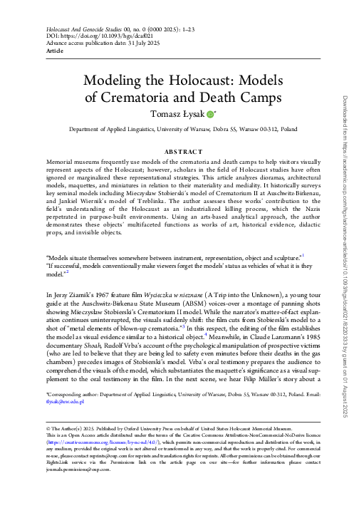 (PDF) Modeling the Holocaust: Models of Crematoria and Death Camps