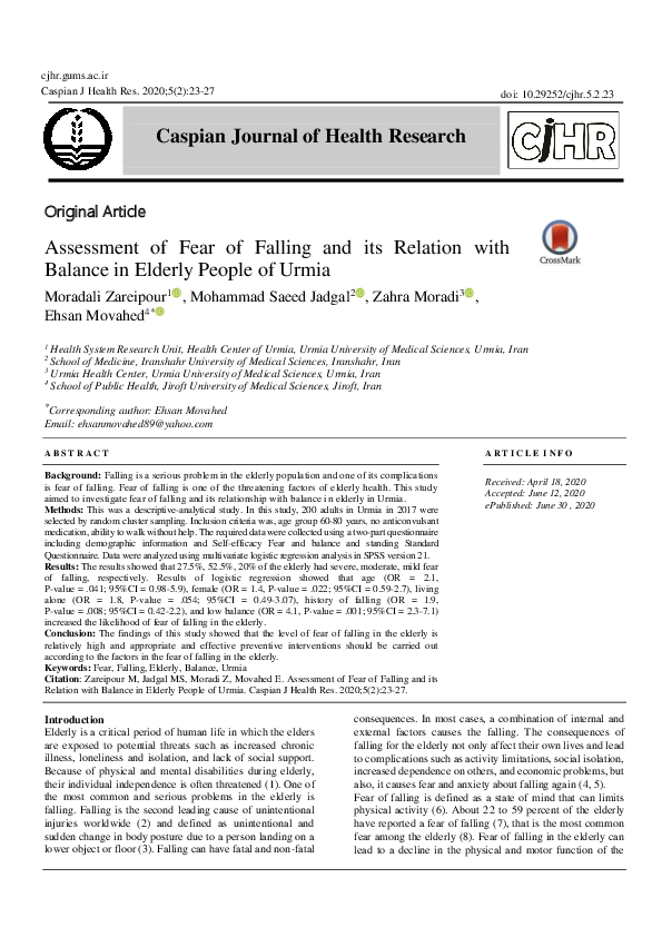 (PDF) Assessment of Fear of Falling and its Relation to Balance in ...