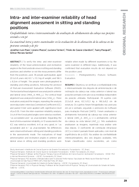(PDF) Intra- and inter-examiner reliability of head alignment ...