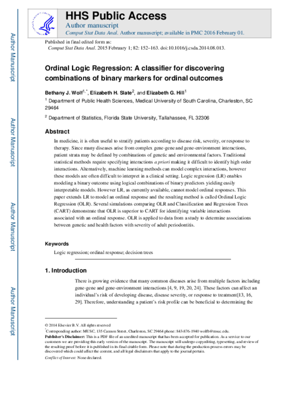 (PDF) Ordinal Logic Regression: A classifier for discovering ...