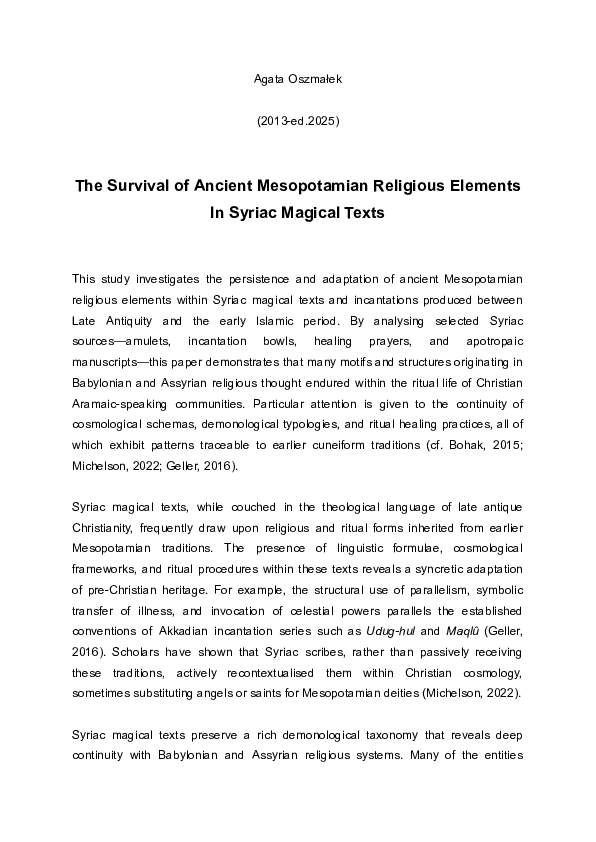 (PDF) The Survival of Ancient Mesopotamian Religious Elements