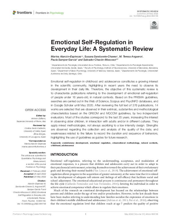 (PDF) Emotional Self-Regulation in Everyday Life: A Systematic Review