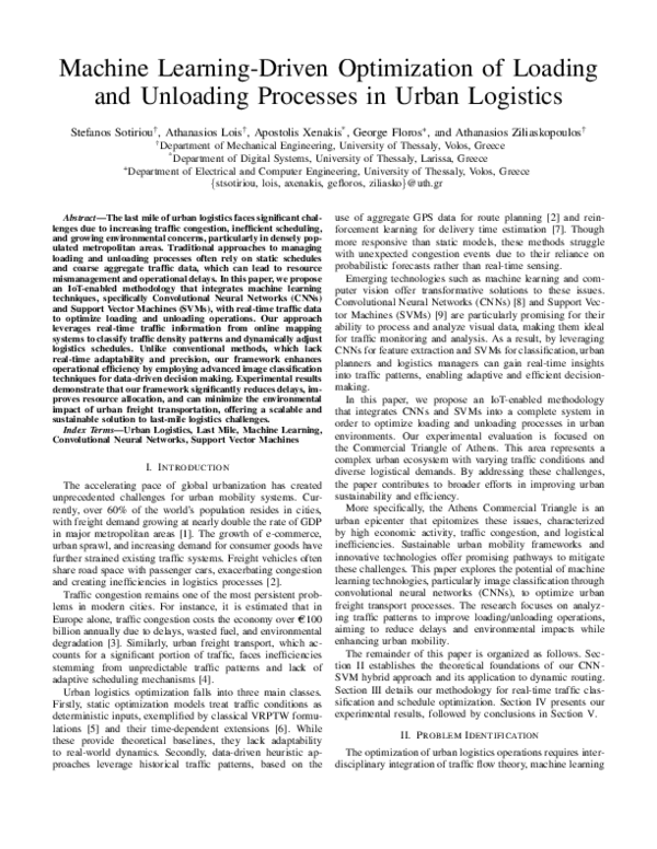 (PDF) Machine Learning-Driven Optimization of Loading and Unloading Processes in Urban Logistics