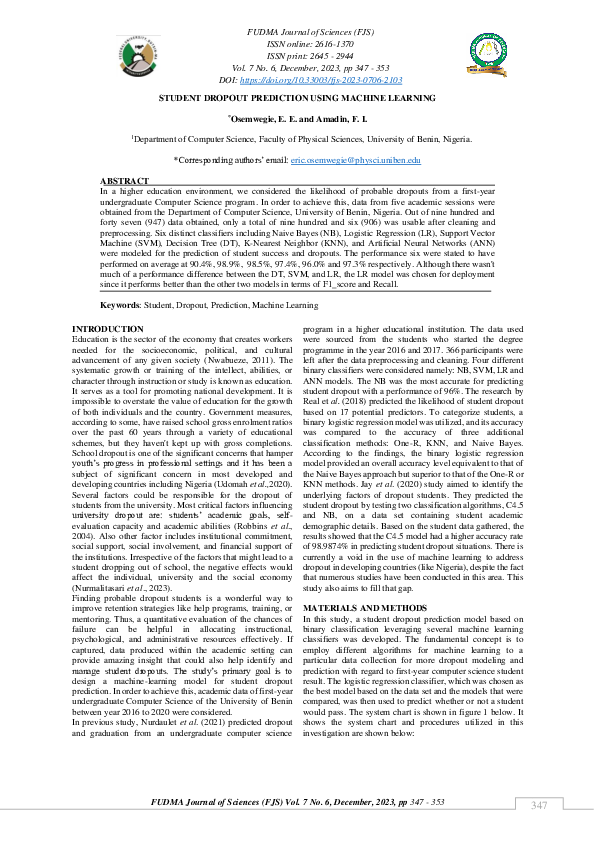 (PDF) Student Dropout Prediction Using Machine Learning