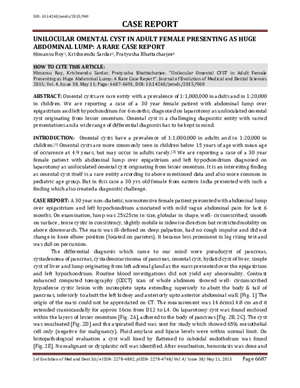 (PDF) Unilocular Omental Cyst in Adult Female Presenting as Huge ...