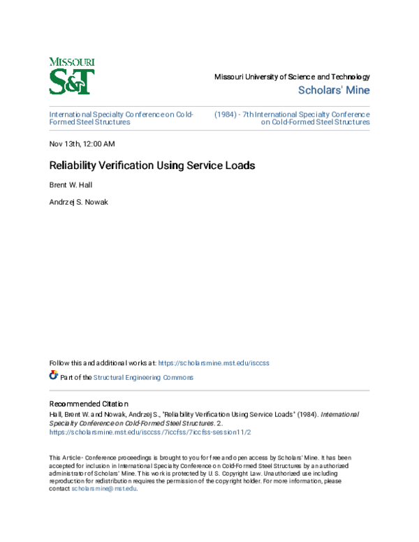 (PDF) Reliability Verification Using Service Loads