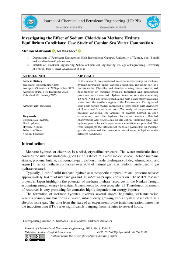 (PDF) Investigating the Effect of Sodium Chloride on Methane Hydrate ...