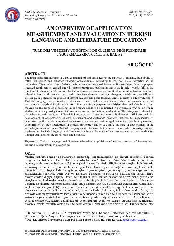 (PDF) An overview of application measurement and evaluation in Turkish ...