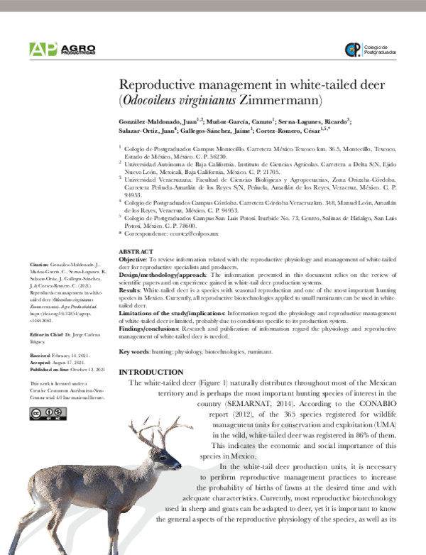 (PDF) Reproductive management in white-tailed deer (Odocoileus ...