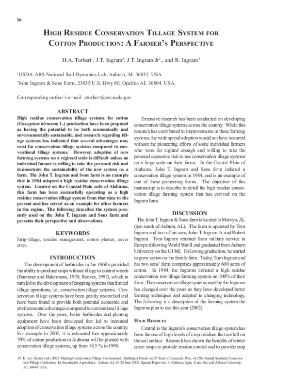 (PDF) High Residue Conservation Tillage System for Cotton Production: A ...