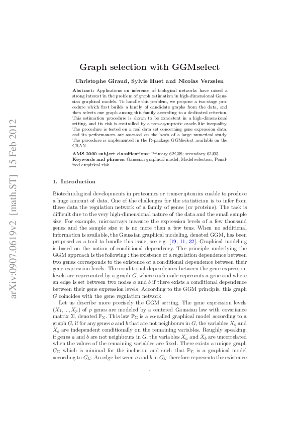 (PDF) Graph Selection with GGMselect