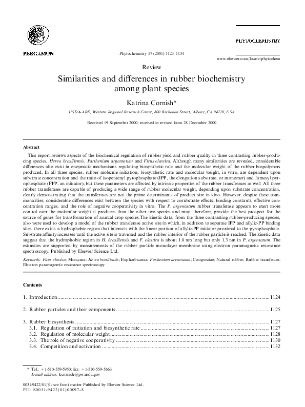 (PDF) Similarities and differences in rubber biochemistry among plant species