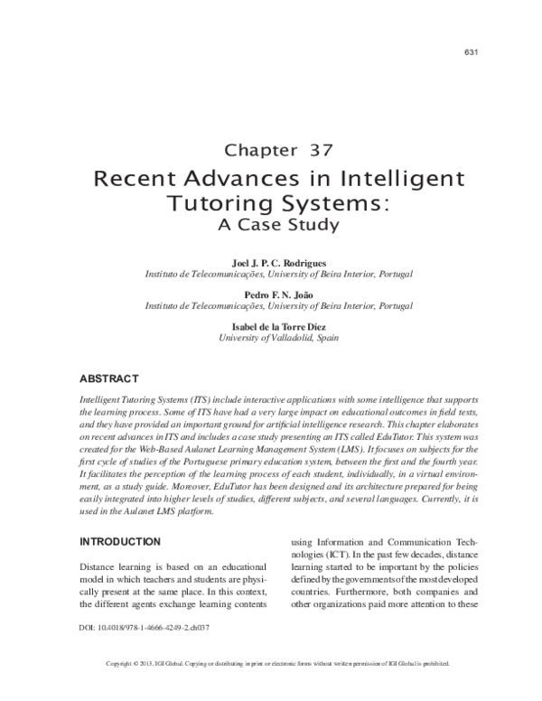(PDF) Recent Advances in Intelligent Tutoring Systems
