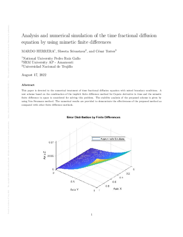 (PDF) Analysis and numerical simulation of the time fractional diffusion equation by using ...