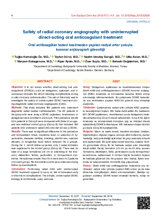 (PDF) Safety of radial coronary angiography with uninterrupted direct ...