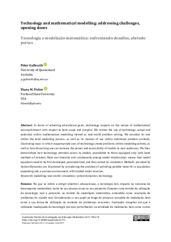 (PDF) Technology and mathematical modelling: addressing challenges ...
