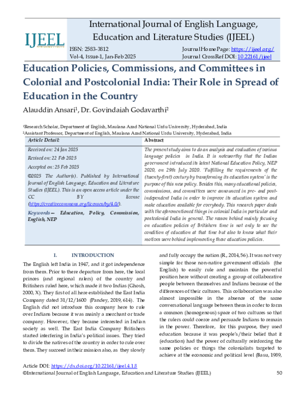 (PDF) Education Policies, Commissions, and Committees in Colonial and ...