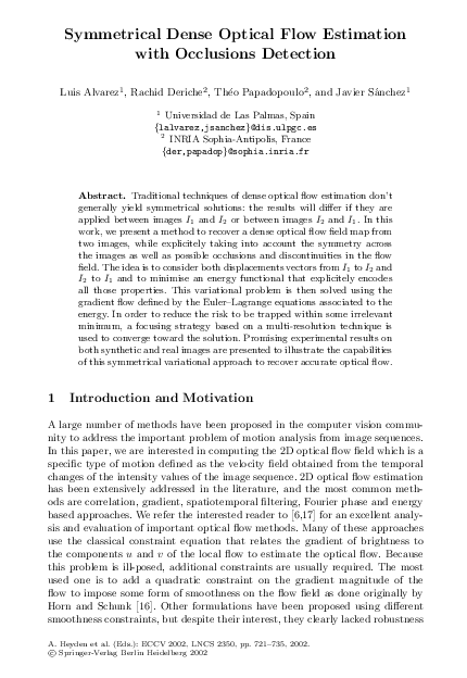 (PDF) Symmetrical Dense Optical Flow Estimation with Occlusions Detection